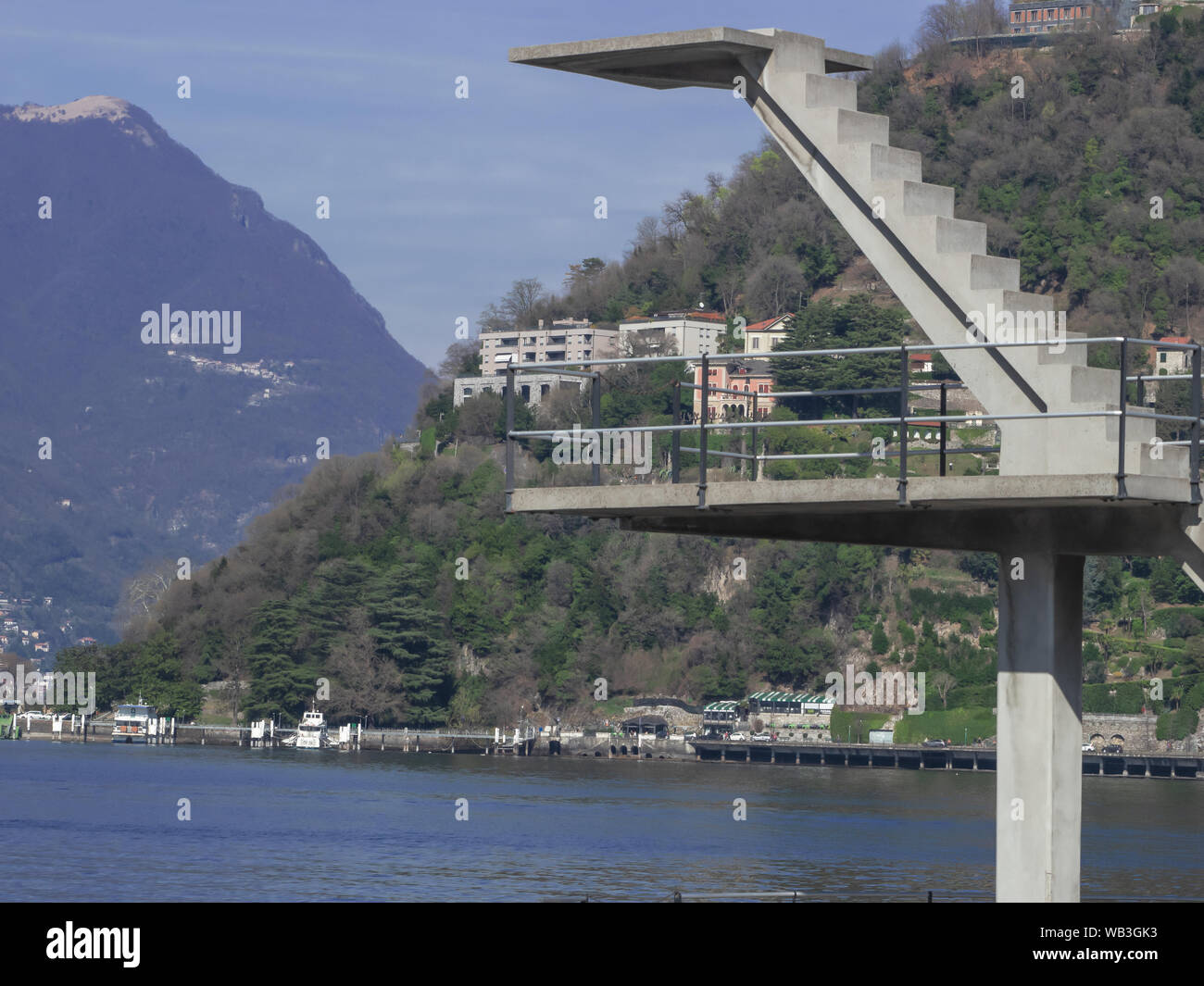 concrete platforms of different heights for diving into Como Lake Stock ...