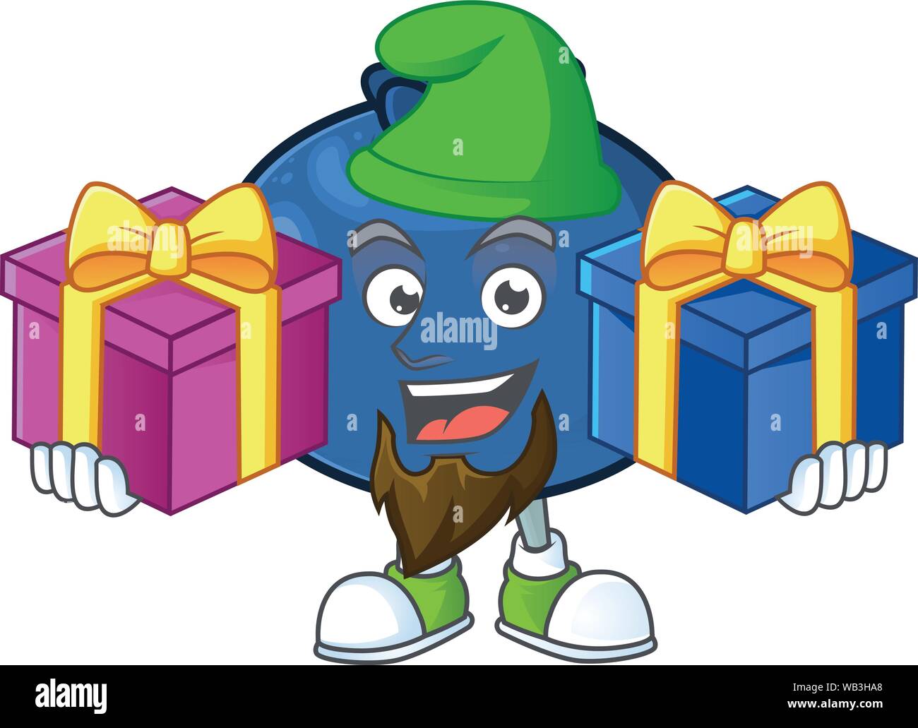 Bring two gifts cartoon sweet blueberry character on white background ...