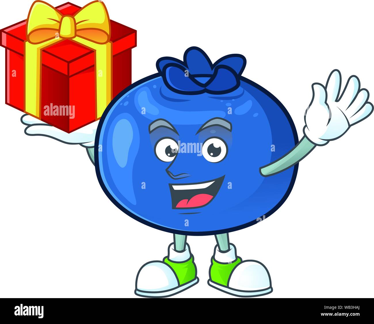 Bring gift cartoon sweet blueberry character on white background Stock ...