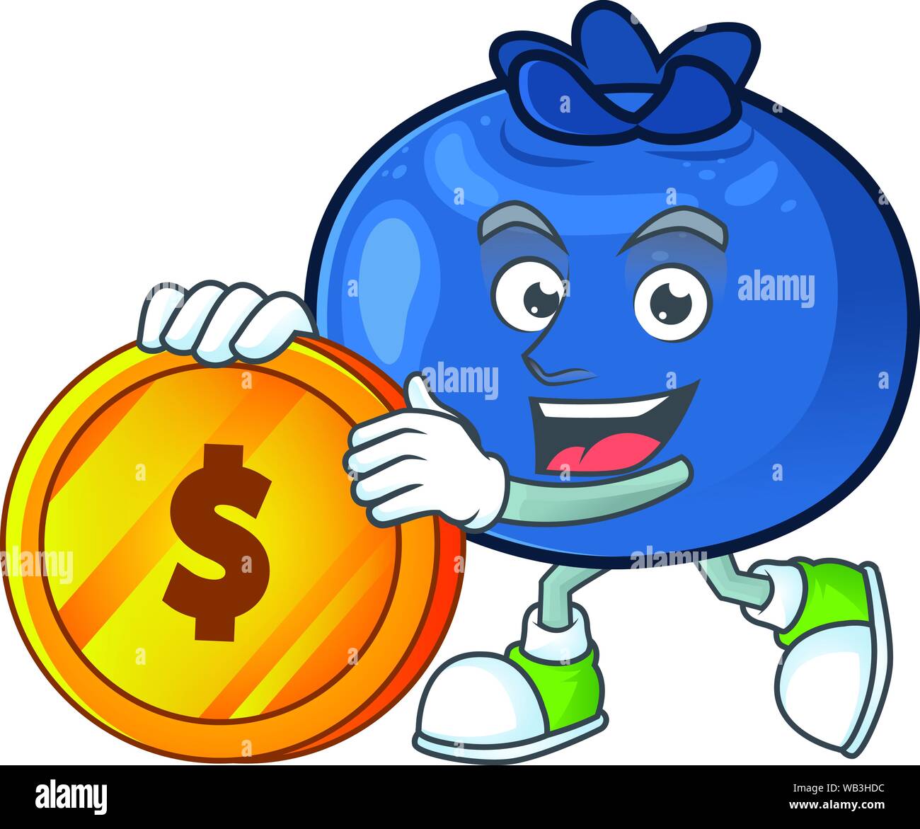 Bring coin cartoon sweet blueberry character on white background Stock ...