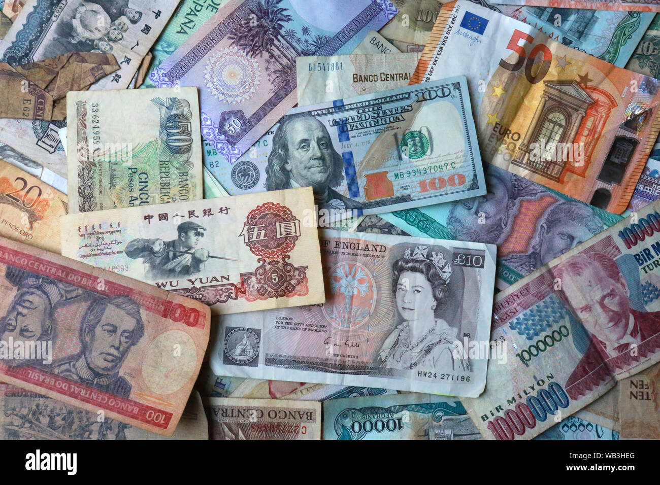 A collection of paper money of many countries Stock Photo - Alamy