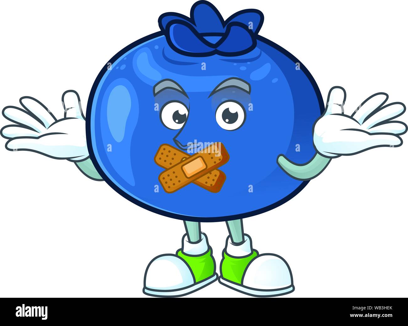Silent cartoon sweet blueberry character on white background Stock ...