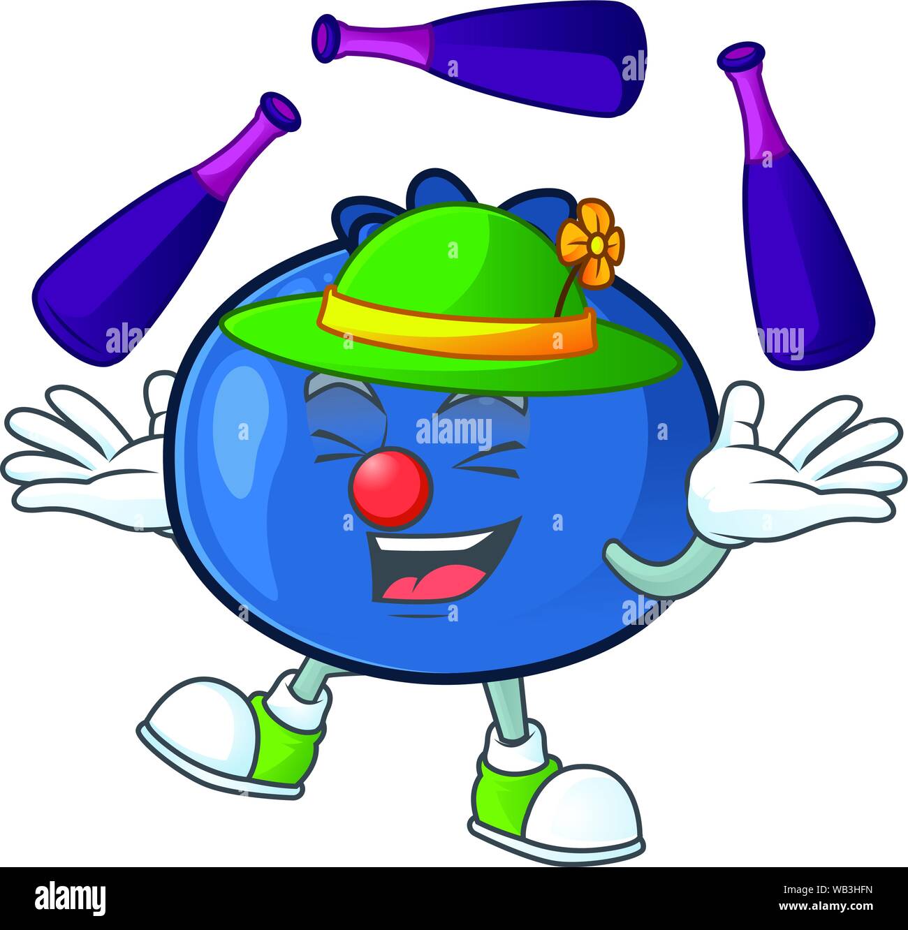 Juggling cartoon sweet blueberry character on white background Stock ...