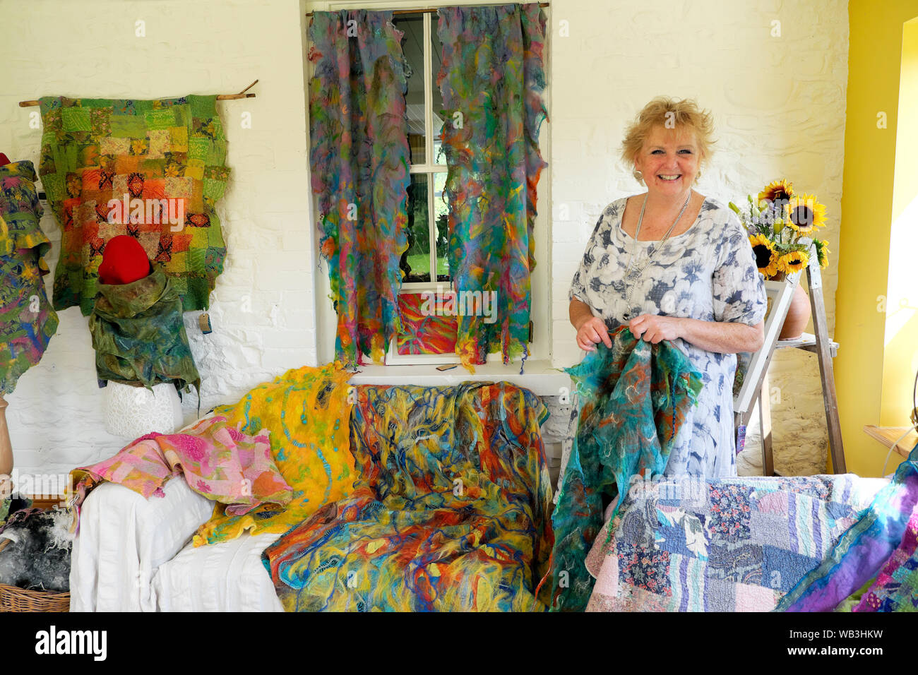 Artist Jane Evans displaying felt artworks in her studio "Fabulous ...