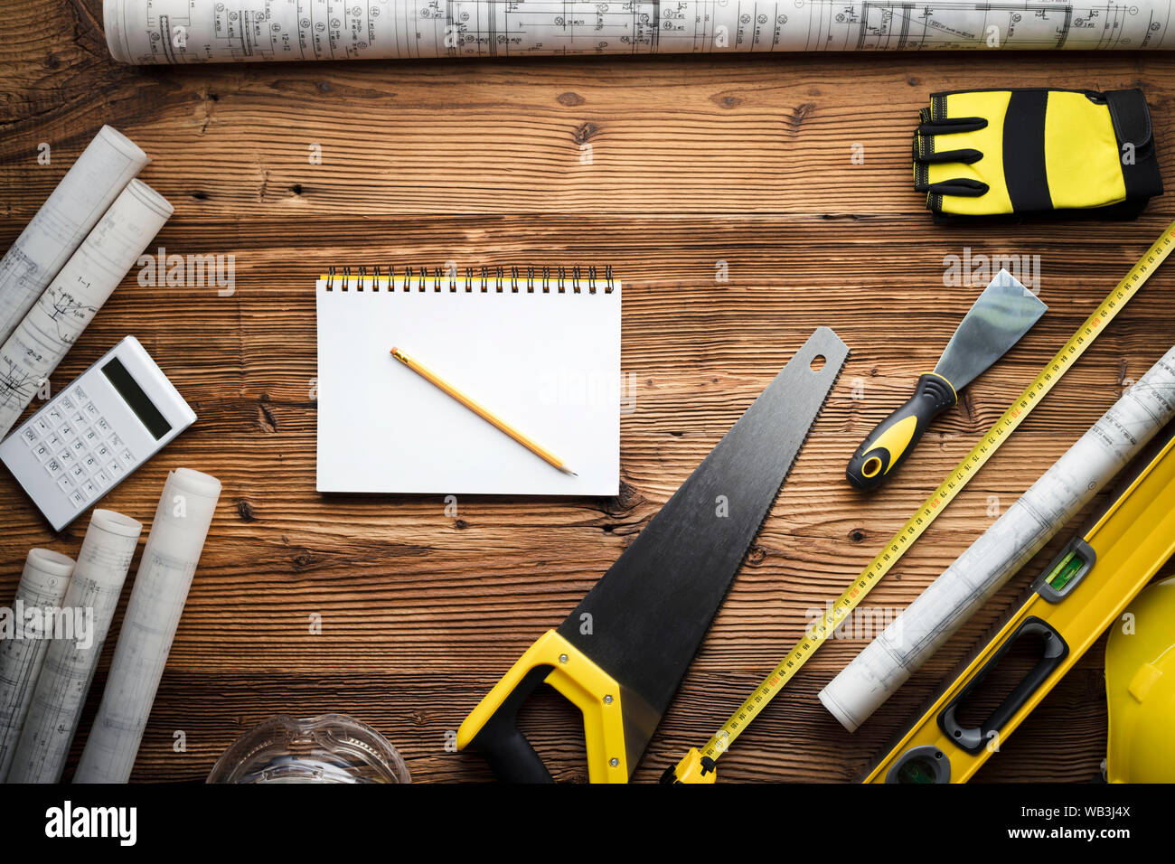 Construction and renovation concept. Building contractor tools on ...