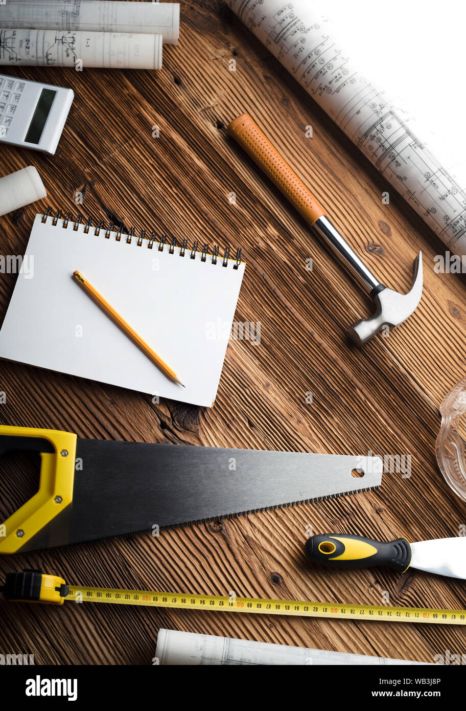 Construction and renovation concept. Building contractor tools on ...