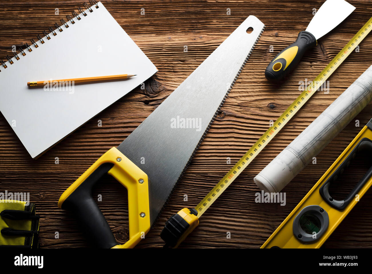 Construction and renovation concept. Building contractor tools on ...