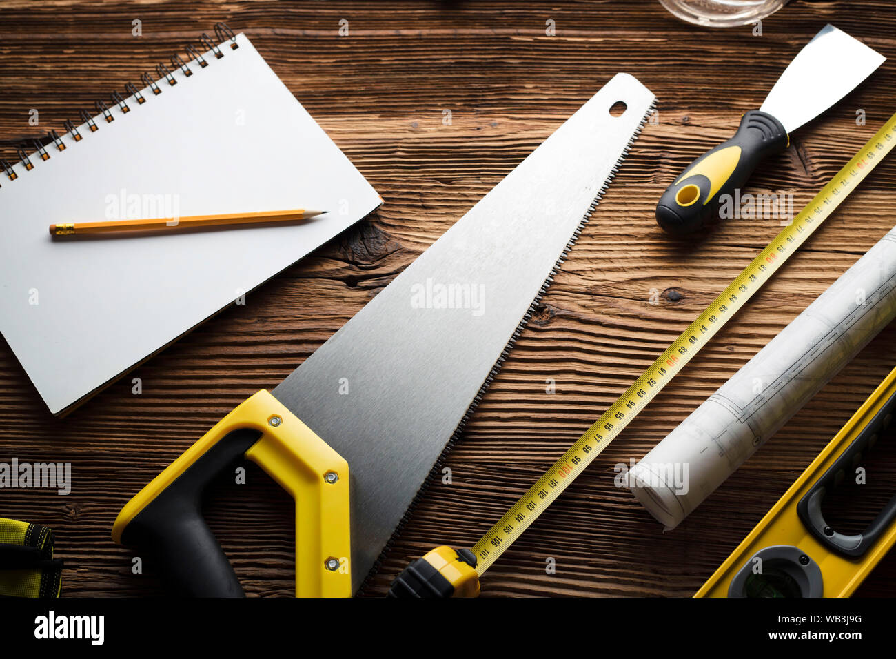 Construction and renovation concept. Building contractor tools on ...