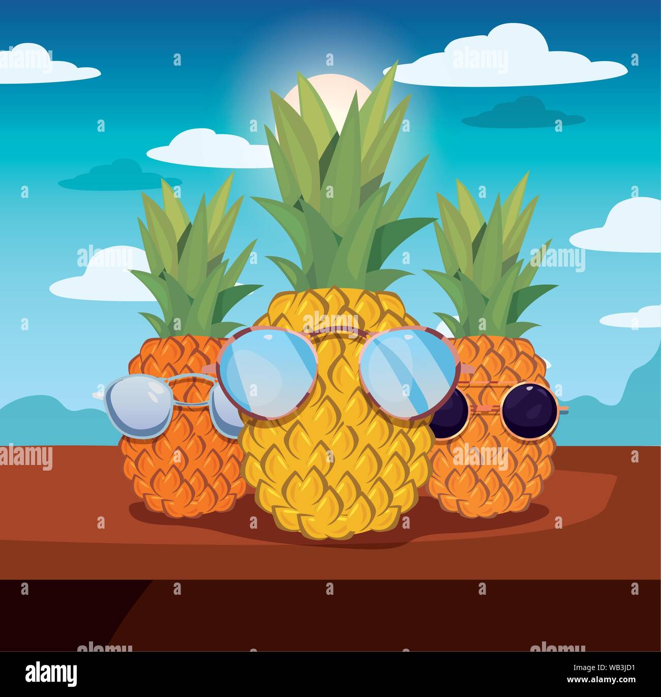 pineapple with sunglasses - summer time vacation flat design vector ...