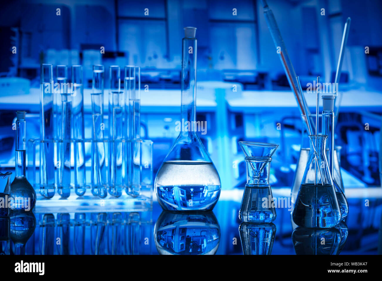 Science laboratory concept background. Microscope and laboratory ...