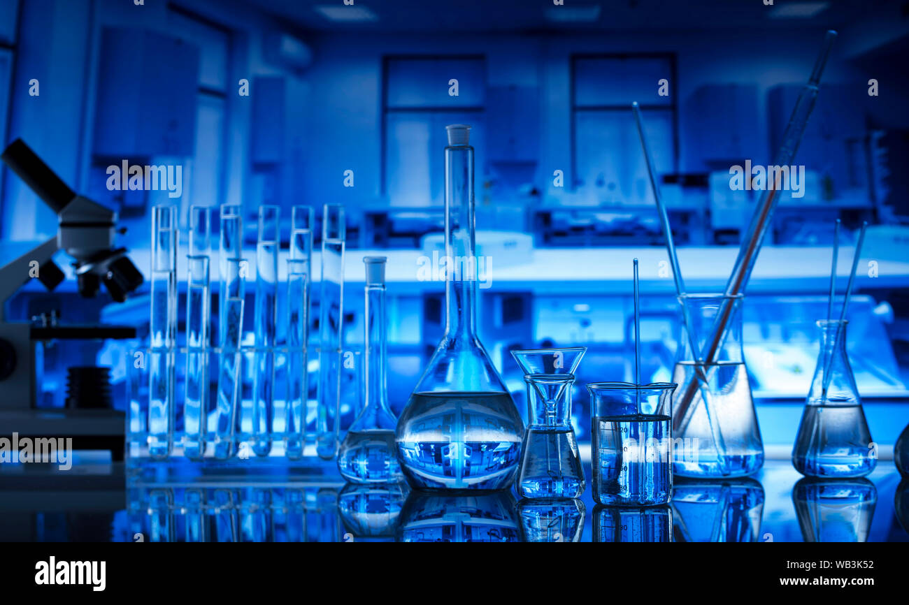 Science laboratory concept background. Microscope and laboratory ...