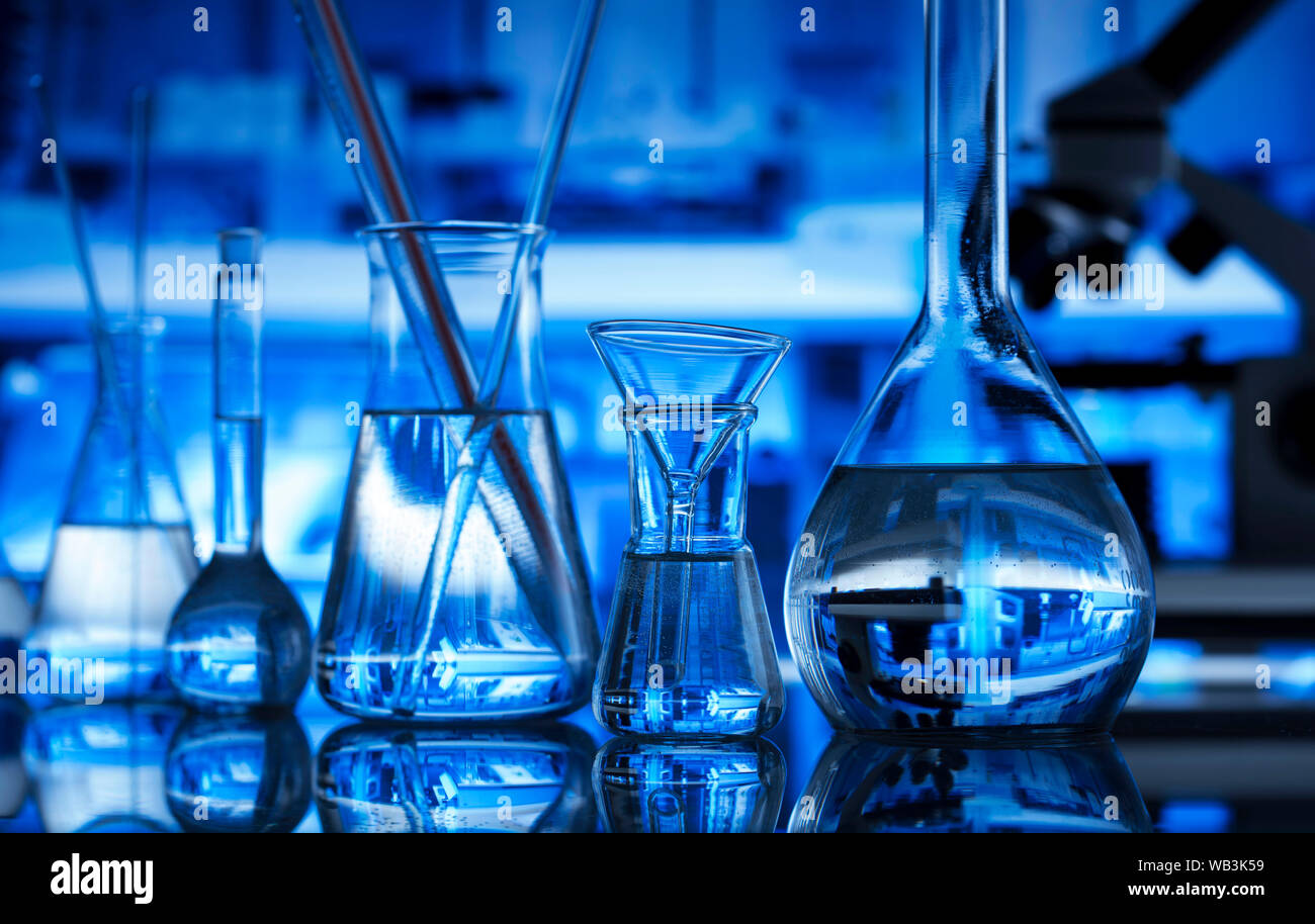 Science laboratory concept background. Microscope and laboratory ...