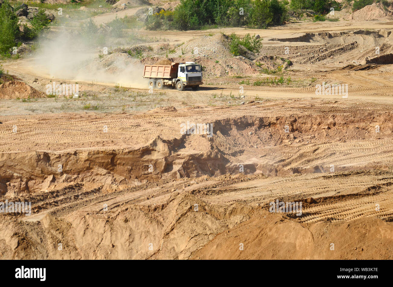 Belarus, Minsk region, open pit sand "Radoshkovichi". Dump truck ...