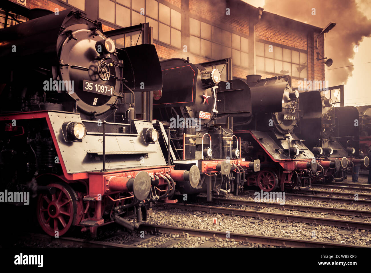 Old steam locomotive in a depot Stock Photo - Alamy