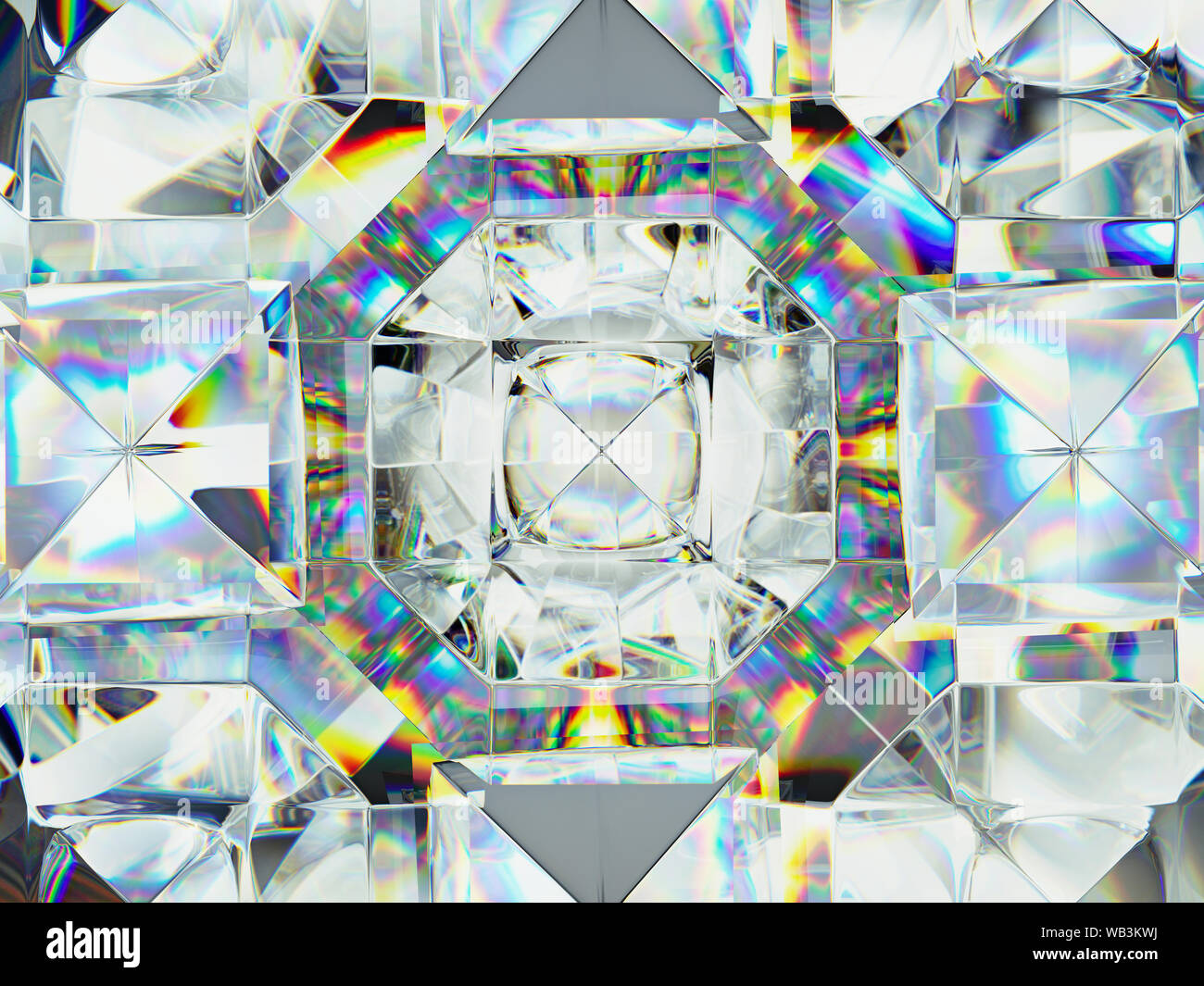 diamond structure extreme closeup and kaleidoscope. top view of round ...