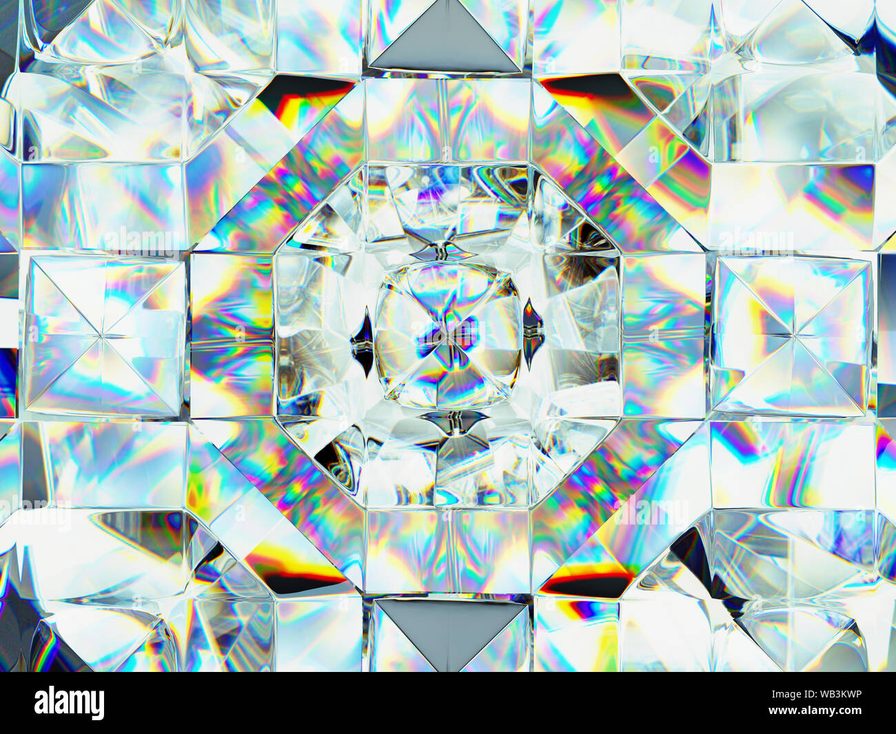 diamond structure extreme closeup and kaleidoscope. top view of round ...