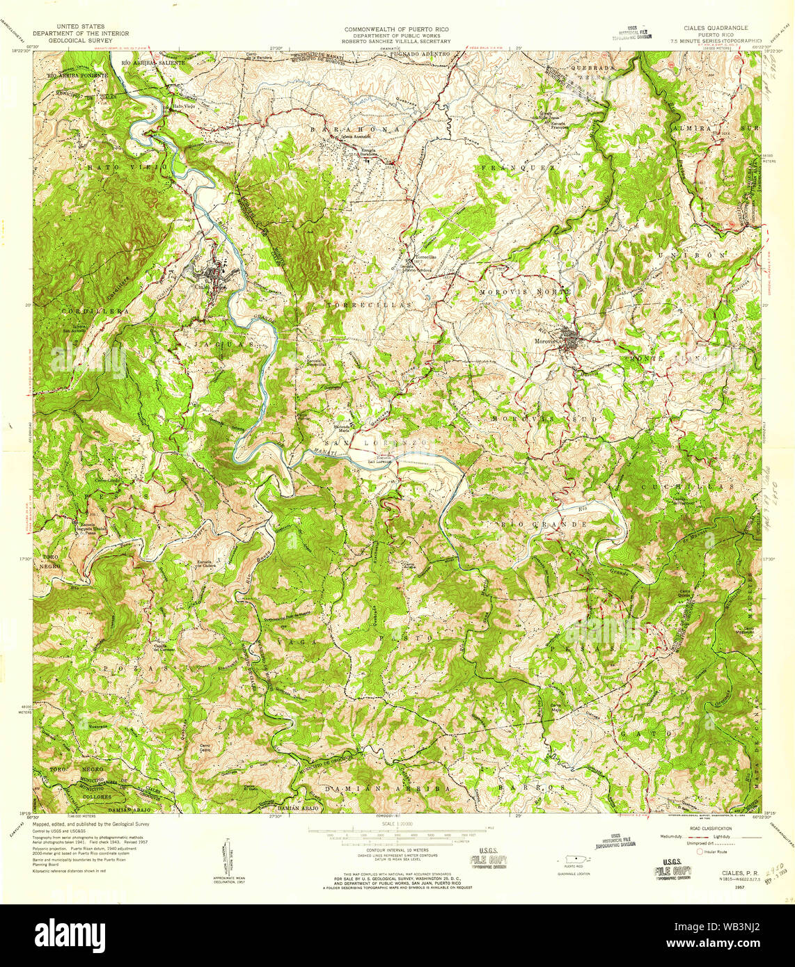 USGS TOPO Map Puerto Rico PR Ciales 362086 1957 20000 Restoration Stock ...