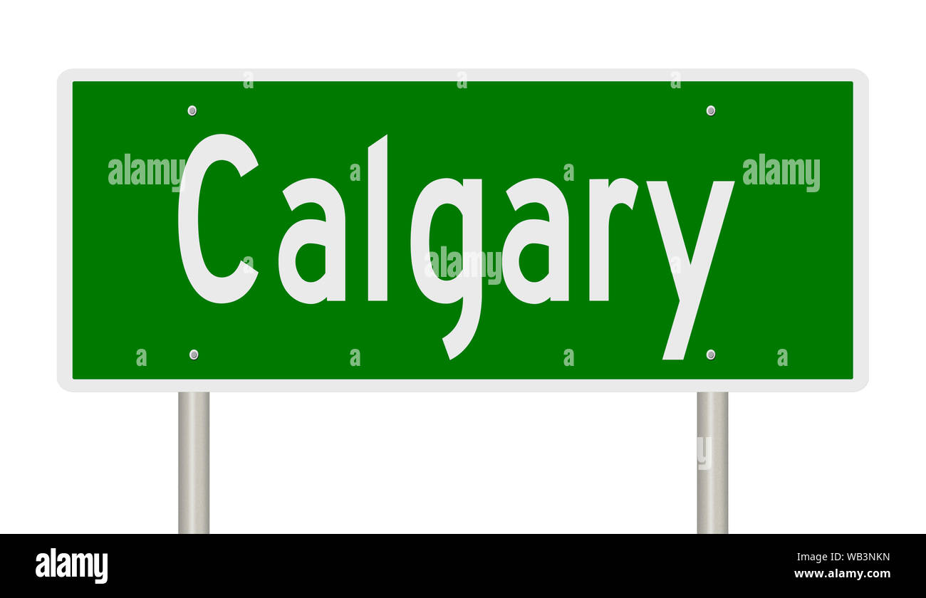 Rendering of a green highway sign for Calgary Alberta Canada Stock ...