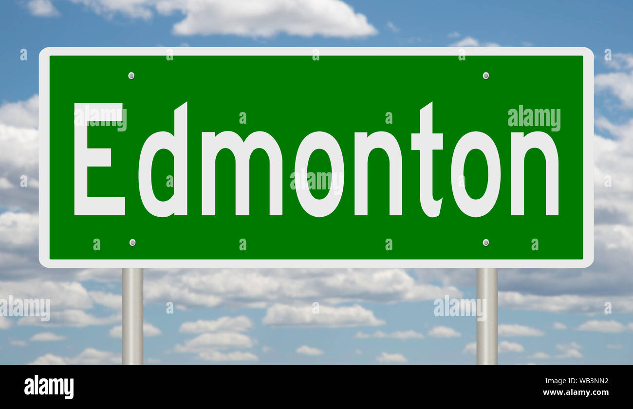 Rendering of a green highway sign for Edmonton Alberta Canada Stock ...
