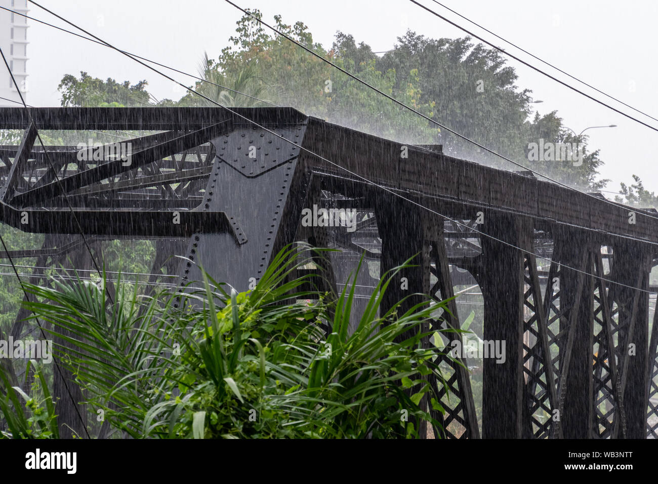 Heavy rainfall hitting steel structure during monsoon season Stock ...