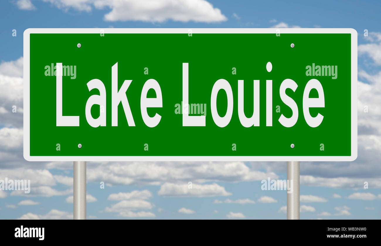 Rendering of a green highway sign for Lake Louise Alberta Canada Stock ...