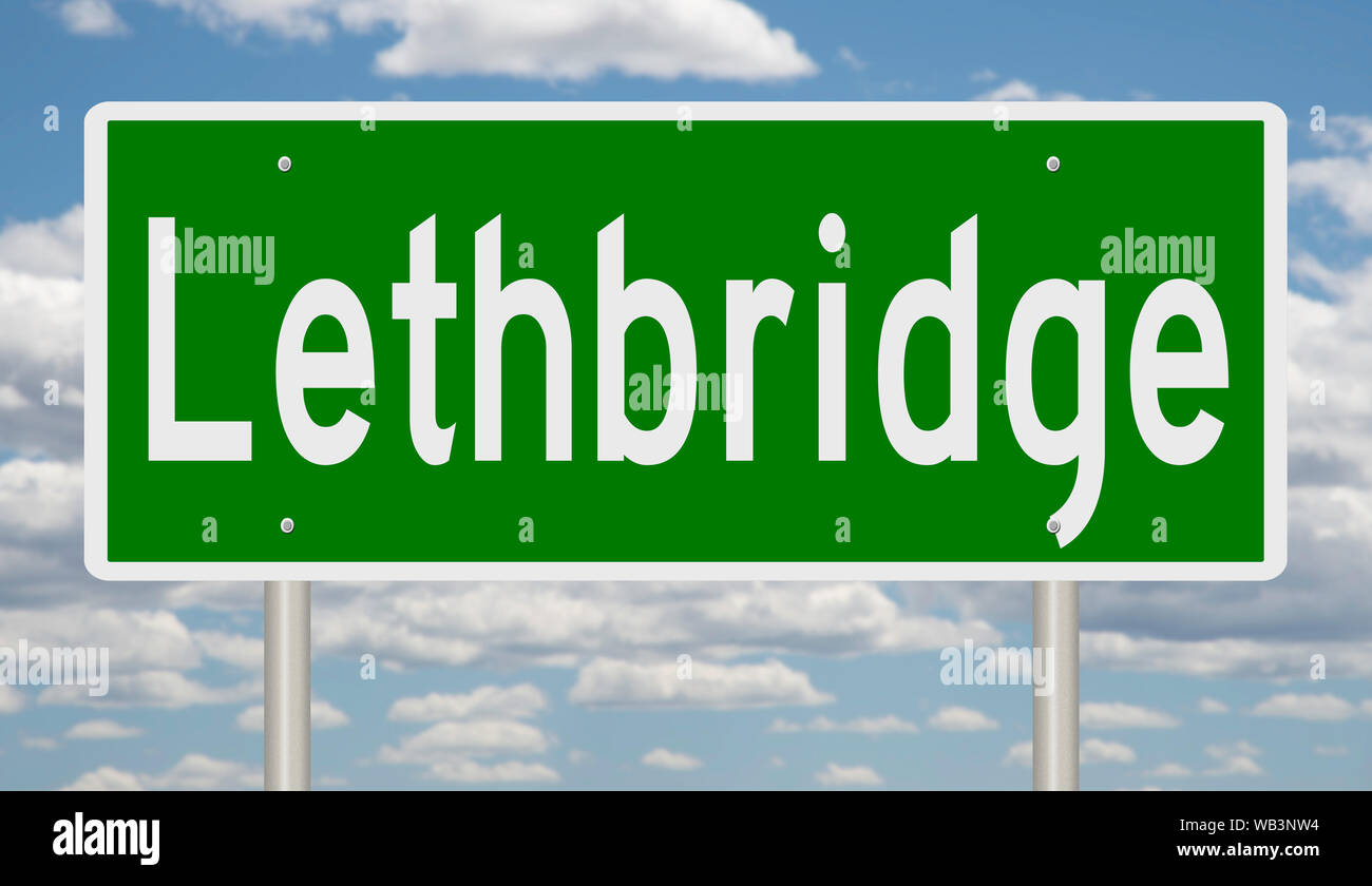 Rendering of a green highway sign for Lethbridge Alberta Canada Stock ...