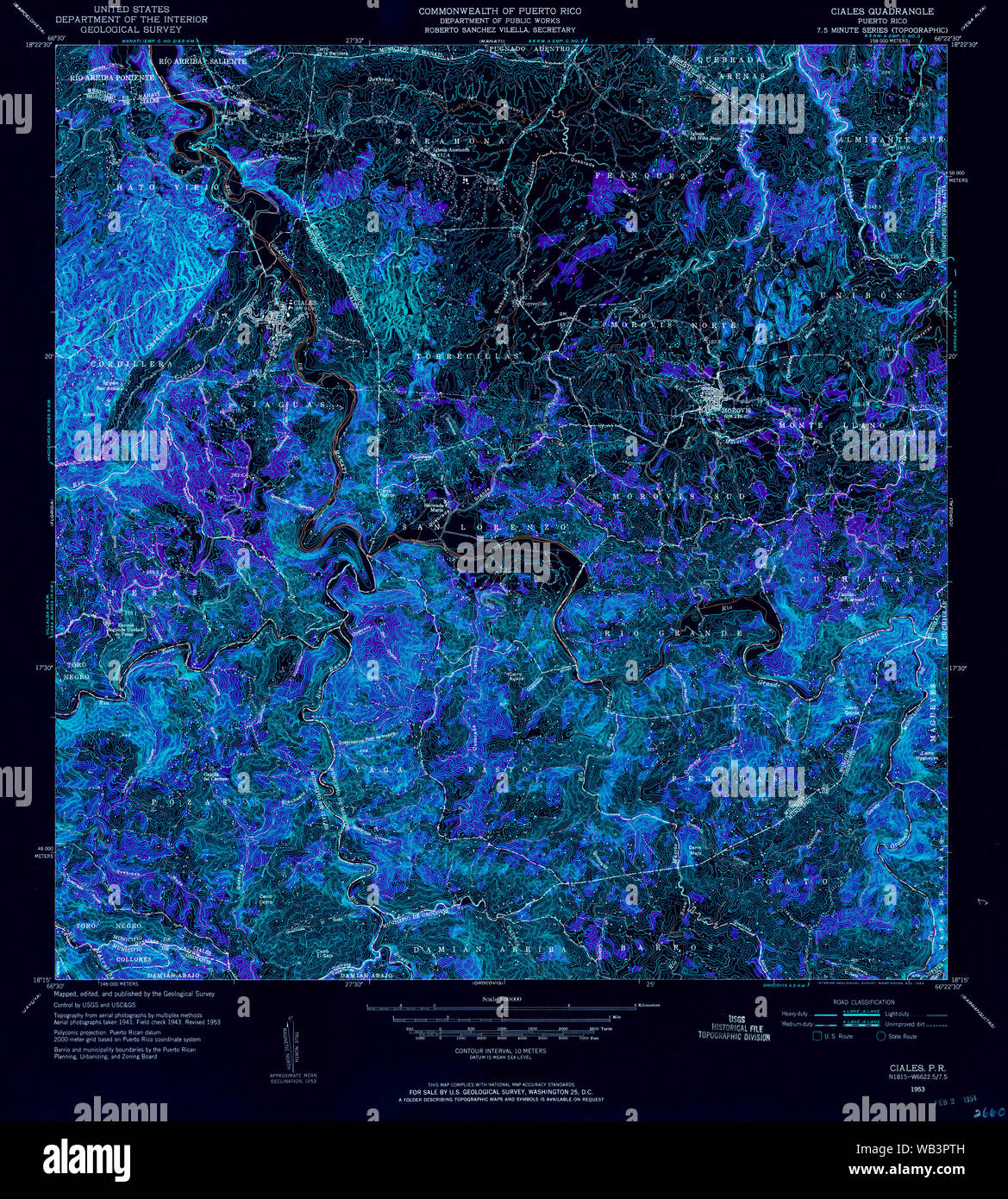 USGS TOPO Map Puerto Rico PR Ciales 362384 1953 30000 Inverted ...