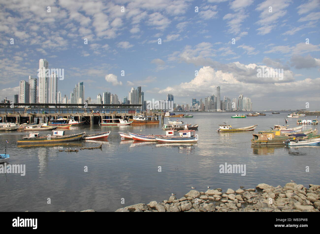 Panama city with high skyscrapers and port on the Pacific coast Stock ...