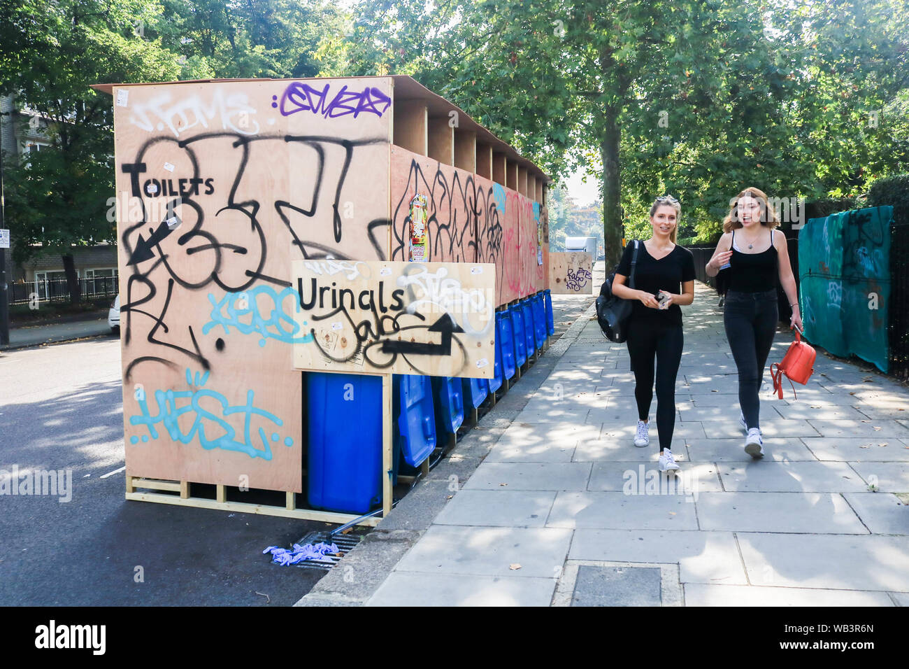 Notting Hill London, UK. 24th August 2019. Public urinals are installed ...