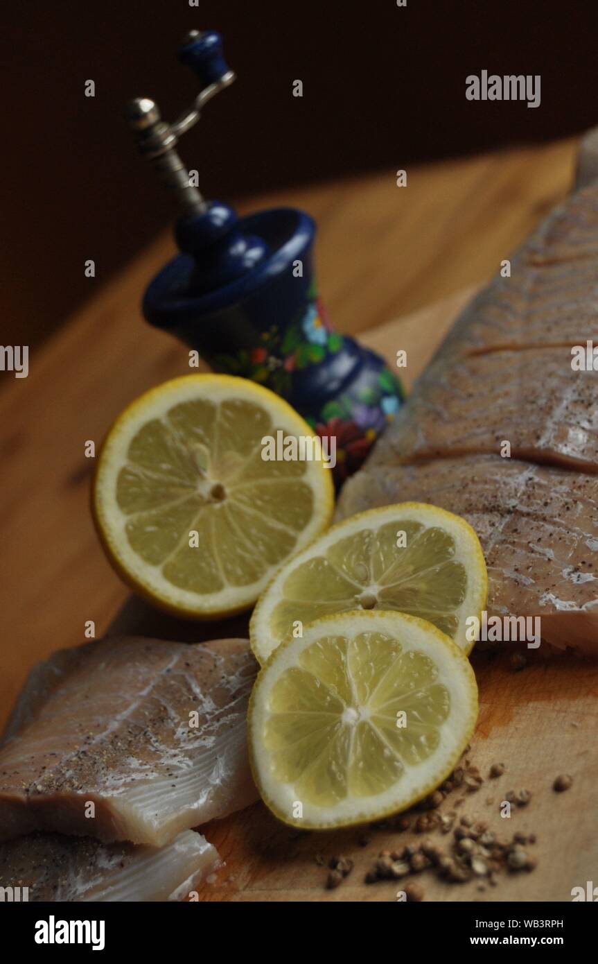 Fillet of fish. Dish, main dish. Fasting food seasoning Stock Photo - Alamy