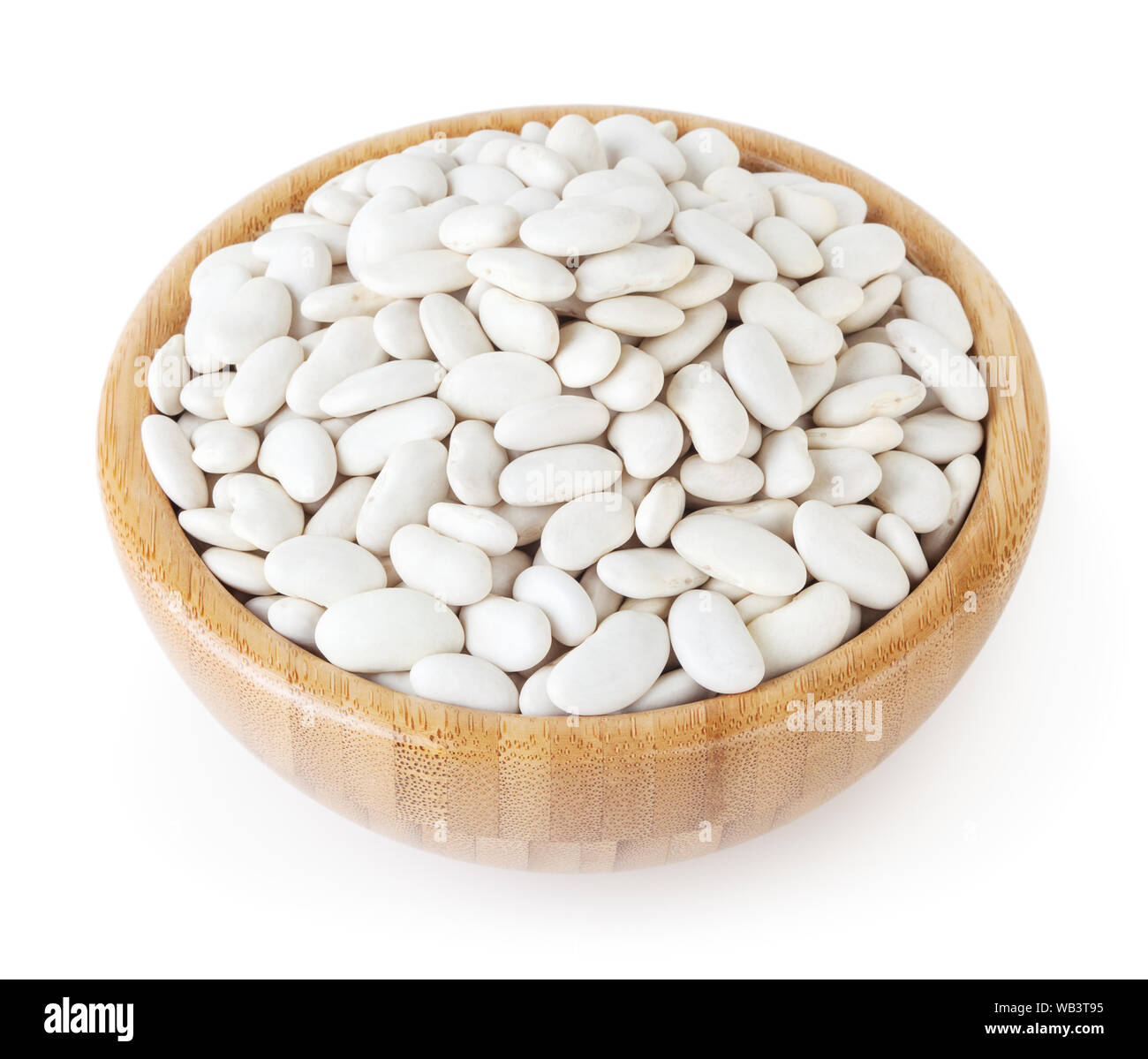 White beans in wooden bowl isolated on white background with clipping ...