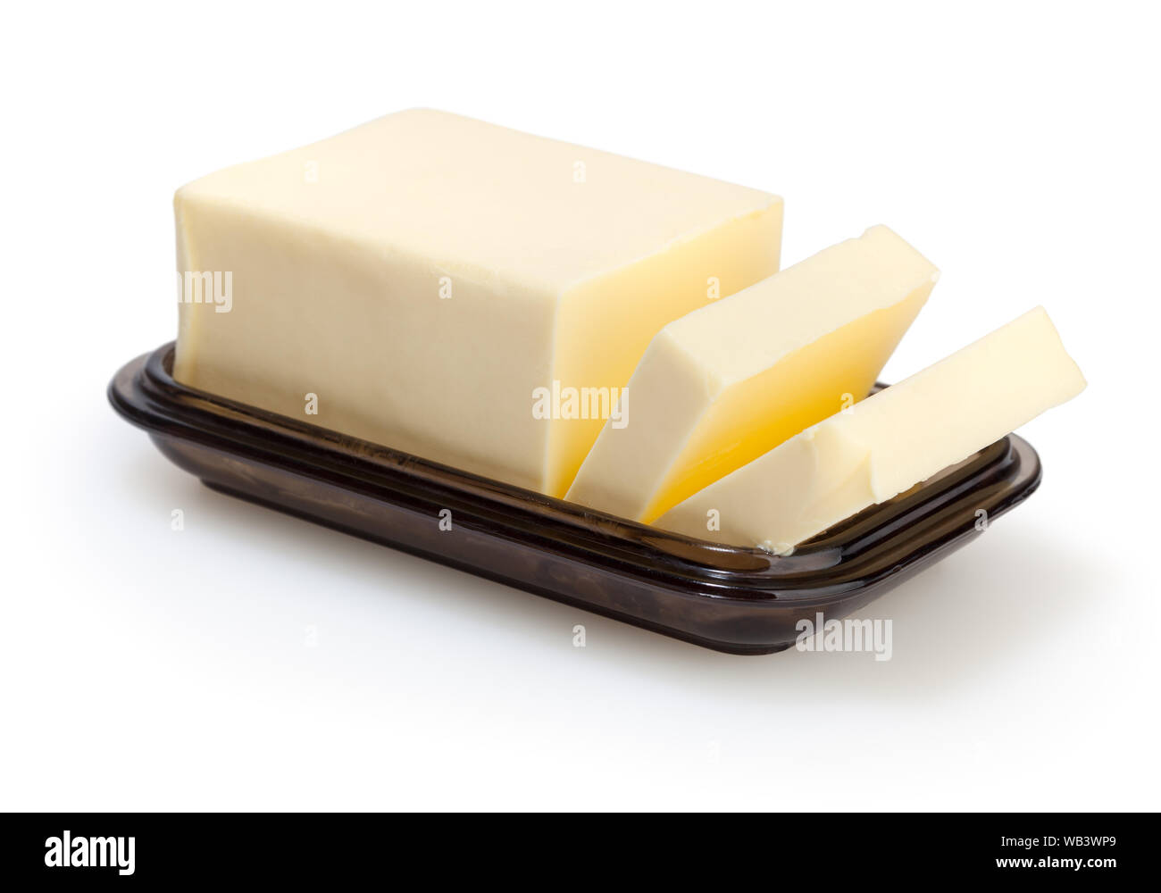 Butter in butterdish isolated on white background with clipping path ...