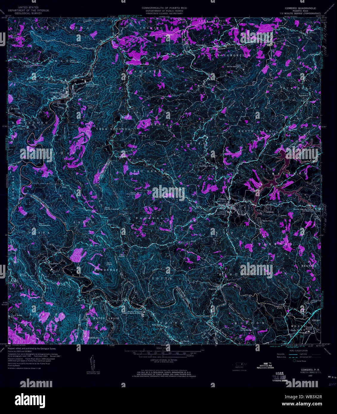 USGS TOPO Map Puerto Rico PR Comerio 362094 1957 20000 Inverted ...