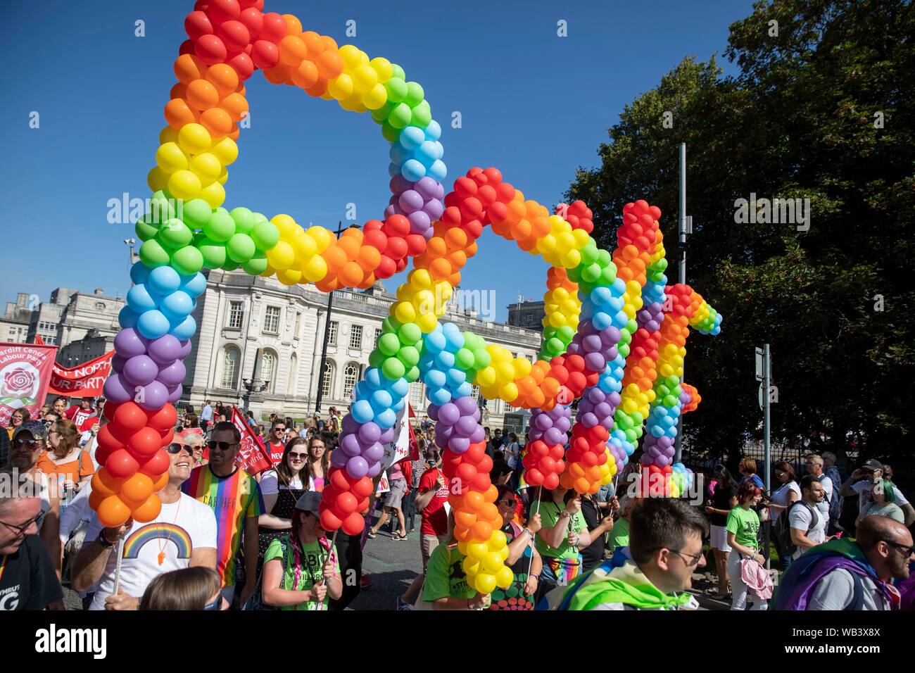 Cardiff, Wales, UK, August 24th 2019. People march through Cardiff city ...