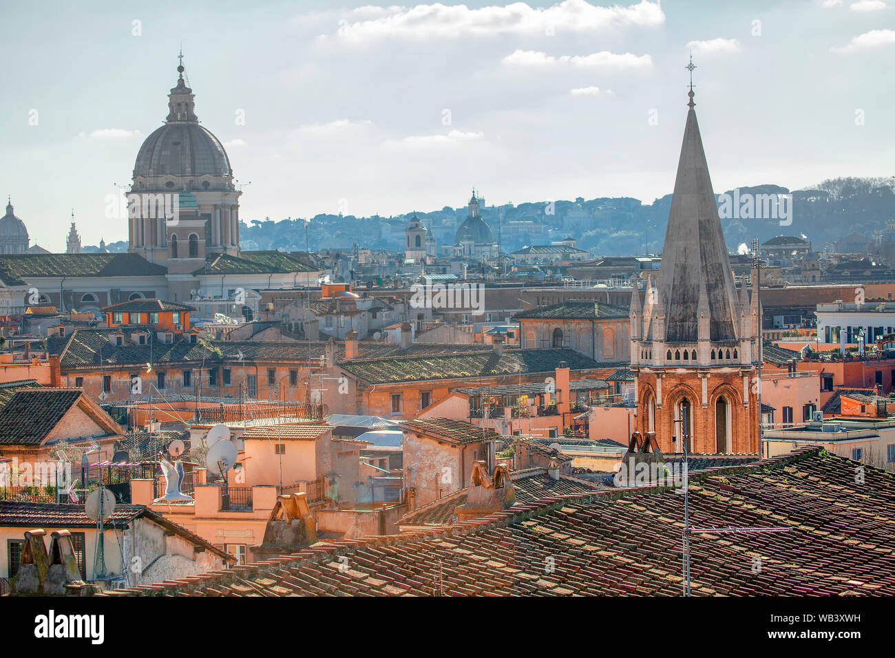 aerial view of old roofs and dome of Rome Stock Photo - Alamy
