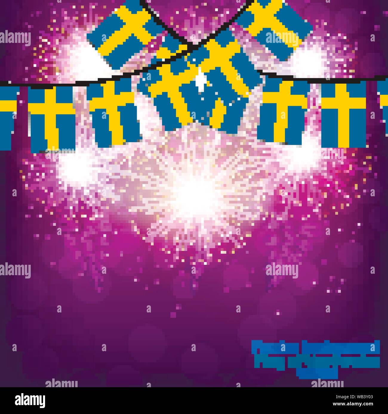 Bright firework with flags of Sweden. Happy Sweden day flags. Bright ...