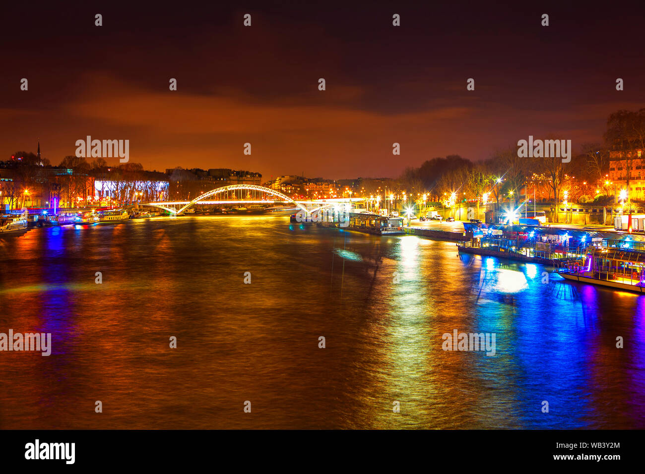 Seine River and bridge at night in Paris Stock Photo - Alamy