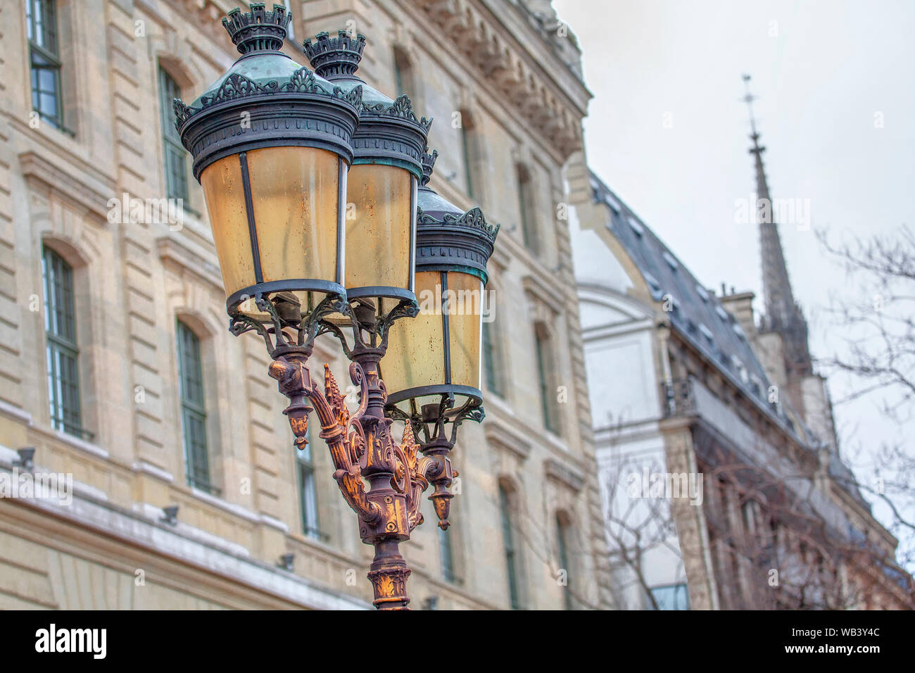 street design with beautiful lamps in Paris Stock Photo - Alamy