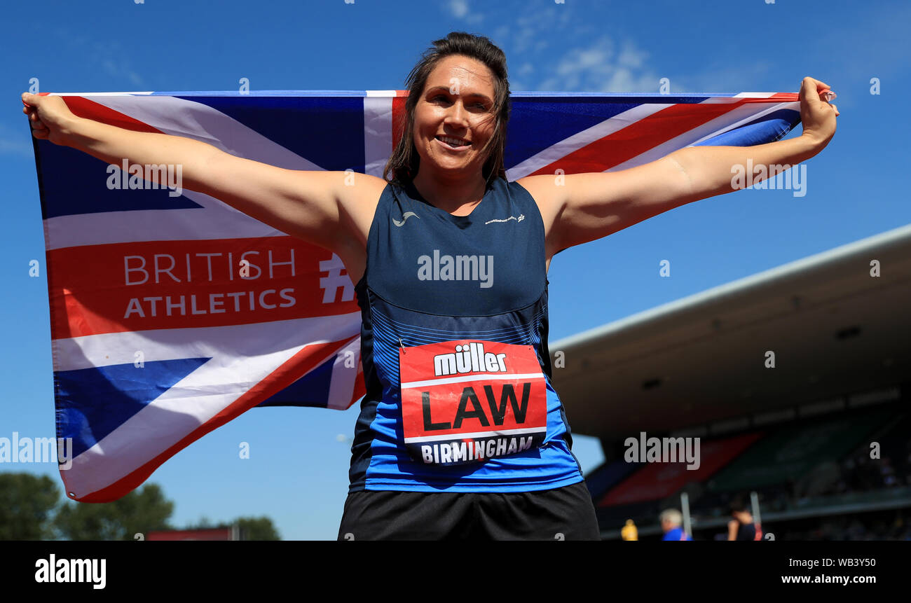 Kirsty Law celebrates winning the Women's Discus during day one of the ...