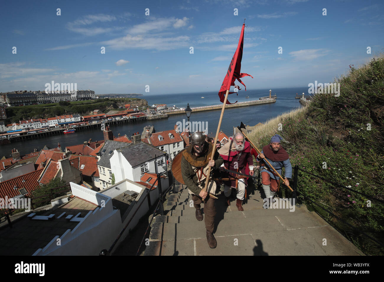 Viking reenactors outside Whitby Abbey in Yorkshire as part of the ...