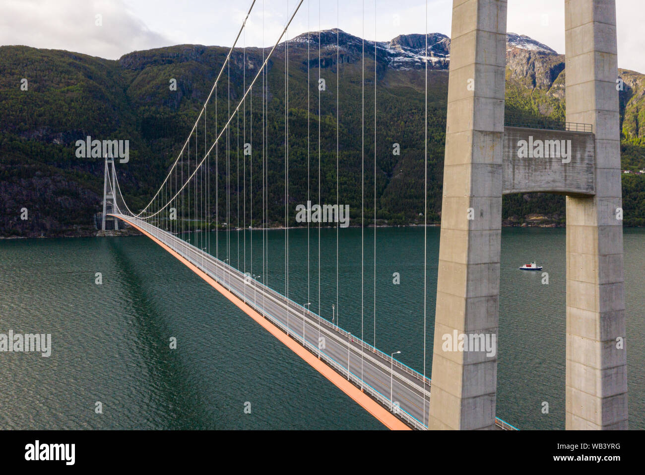 Drone photographs of Hardanger Bridge in Norway. At 1380 metres, this ...