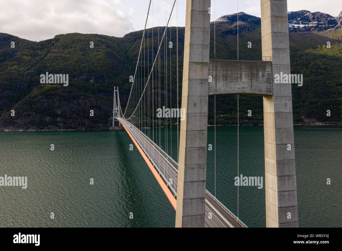 Drone photographs of Hardanger Bridge in Norway. At 1380 metres, this ...