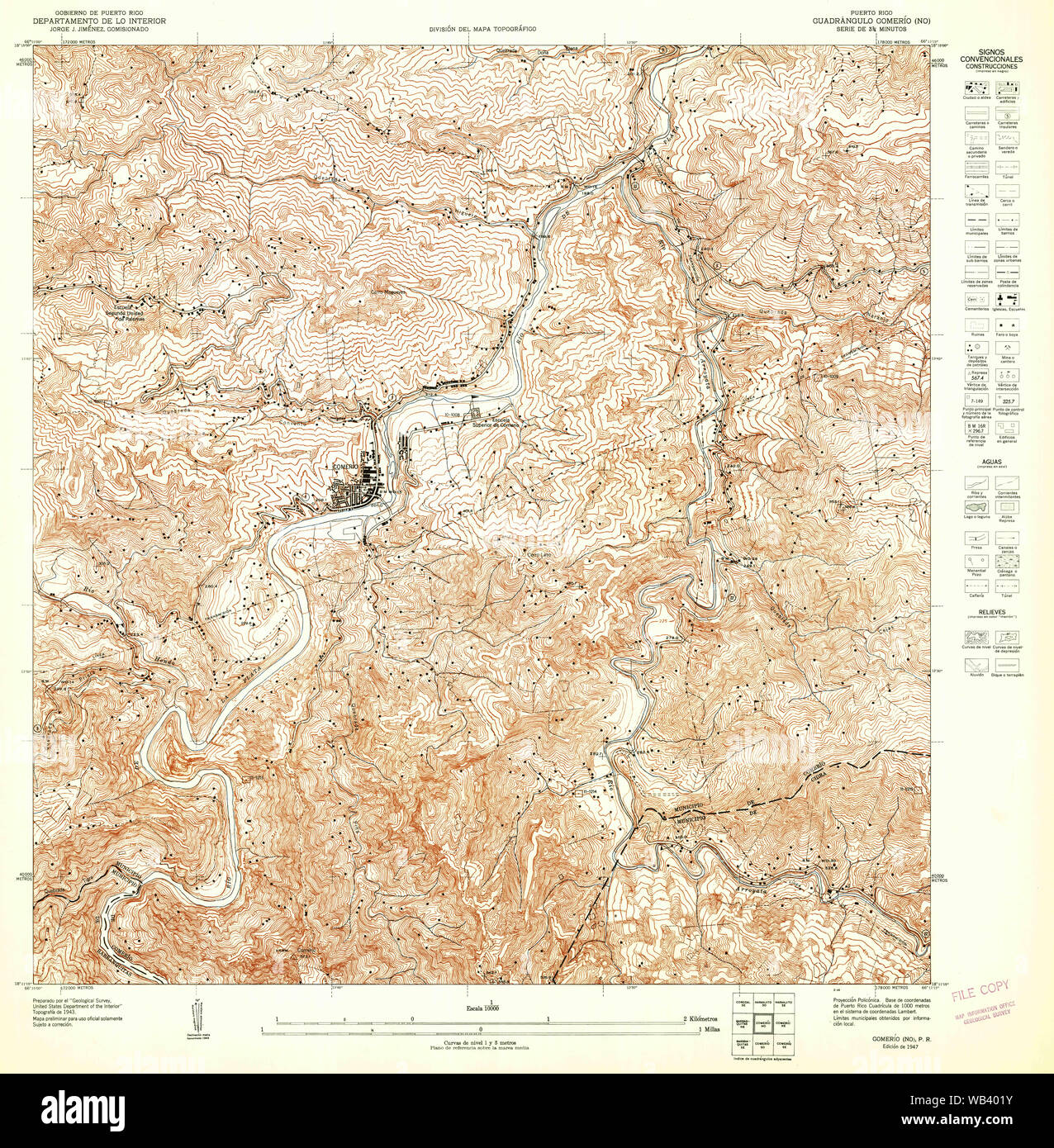 USGS TOPO Map Puerto Rico PR Comerio NO 361981 1947 10000 Restoration ...