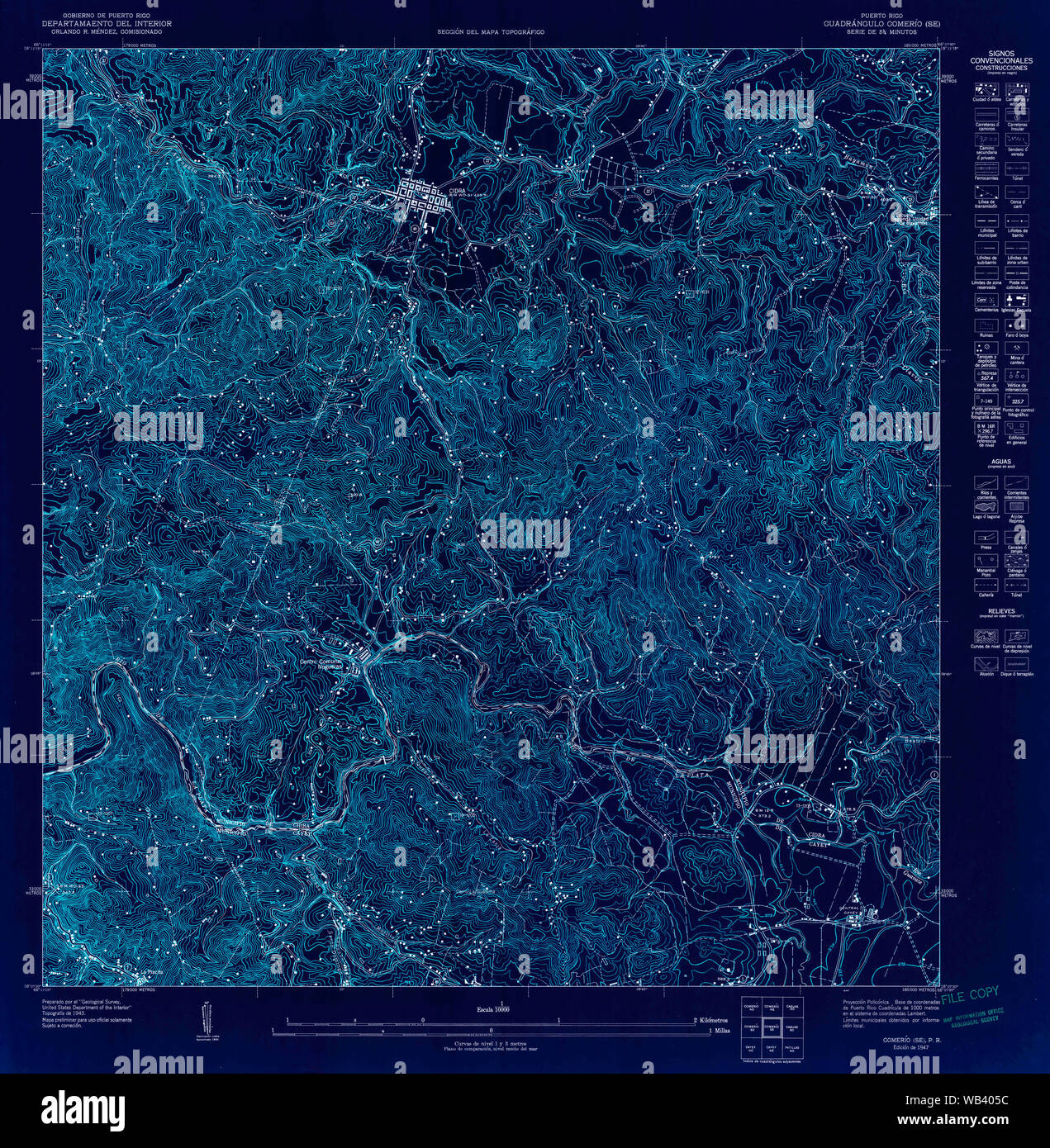USGS TOPO Map Puerto Rico PR Comerio SE 361982 1947 10000 Inverted ...