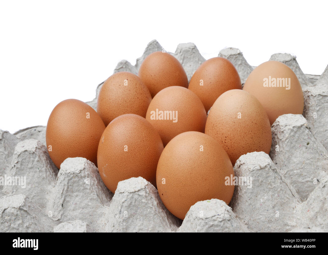 Nine hen eggs in egg tray on white background , Highly nutritious food ...
