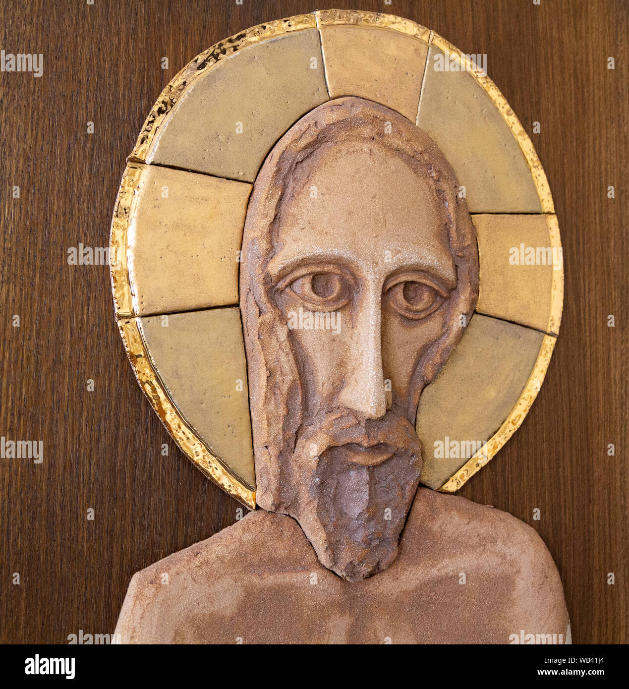 A relief sculpture of Jesus' face. Made out of modelling clay by Lubo ...