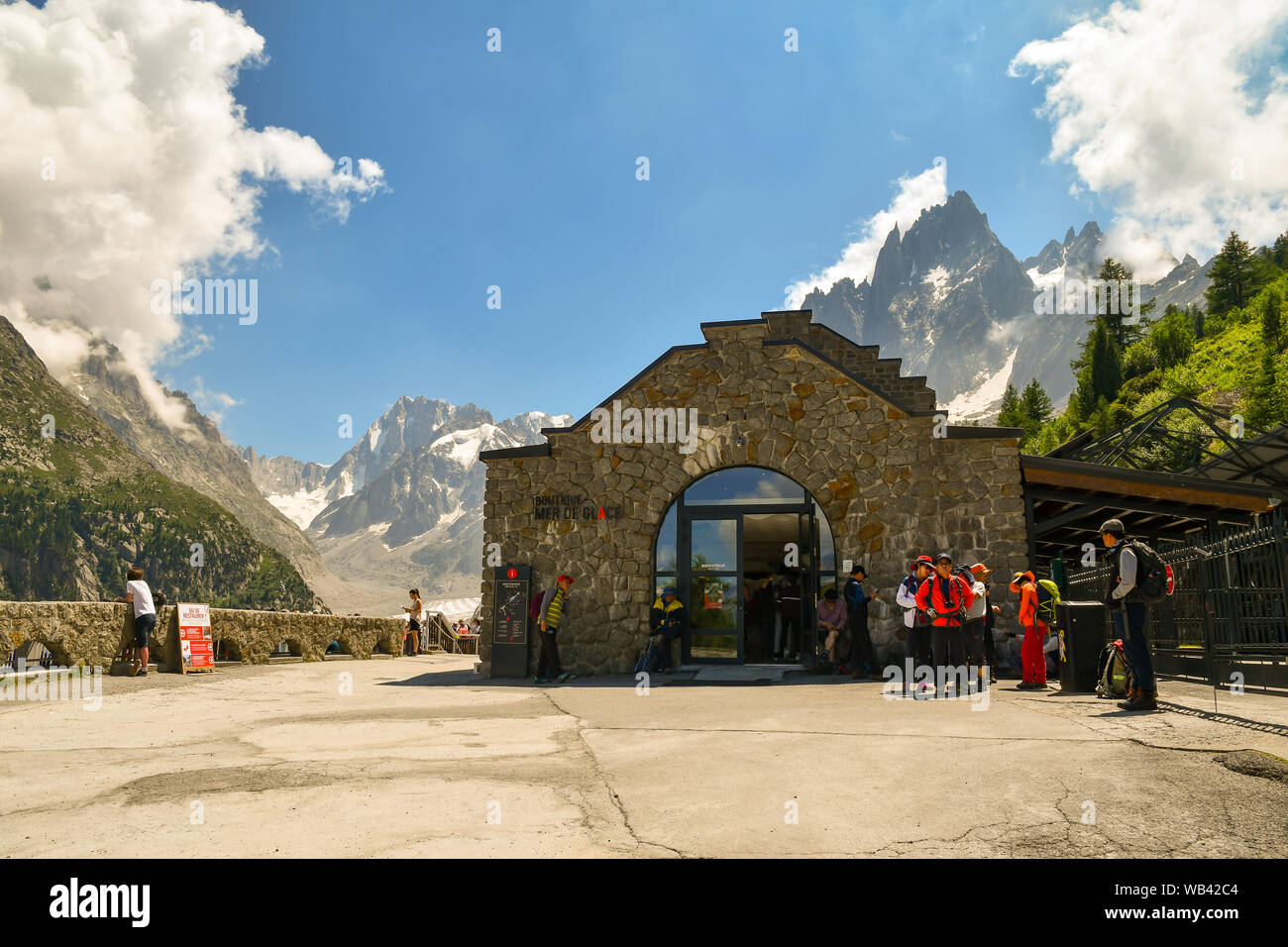 Exterior view of the Montenvers Railway station, a rack railway line in ...