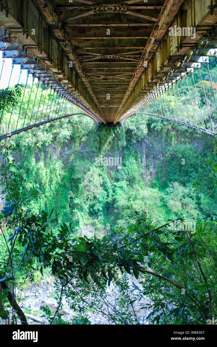 suspended bridge on la reunion island Stock Photo - Alamy