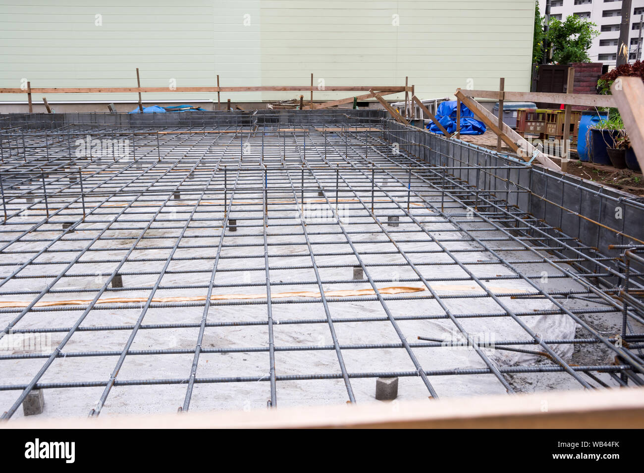 tokyo, Japan, 08/24/2019 , Reinforced steel for concrete floor in a ...