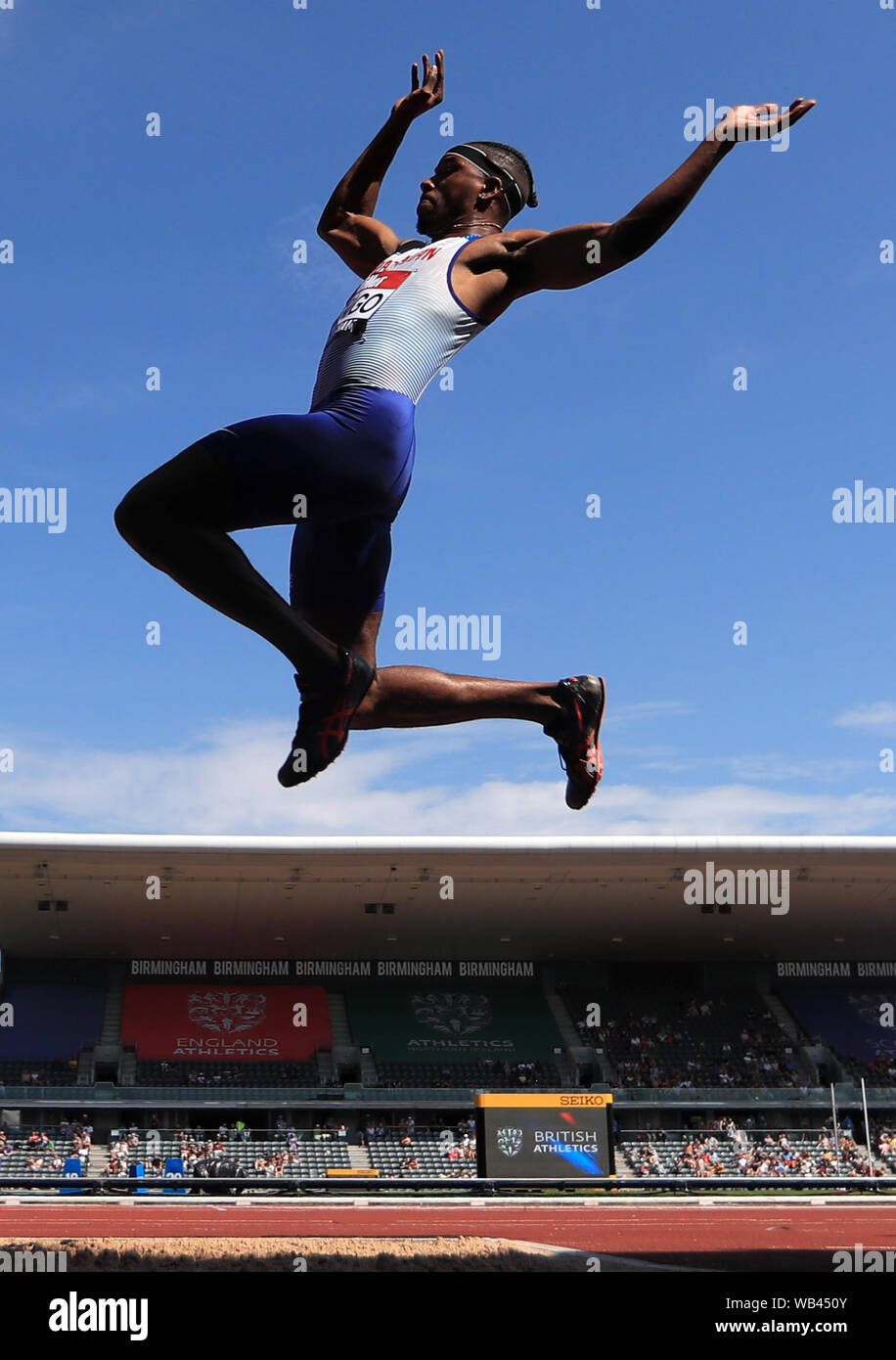 Reynold Banigo in the Men's Long Jump during day one of the Muller ...
